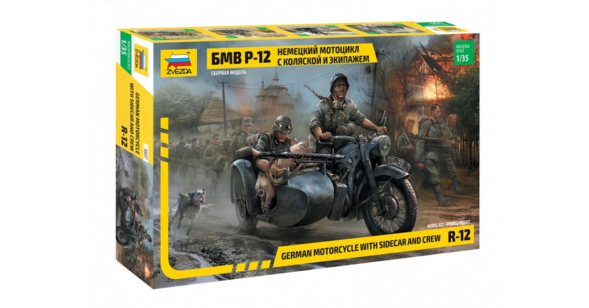 Zvezda 1:35 BMW R-12 German Motorcycle with Sidecar and Crew harcijármű ...